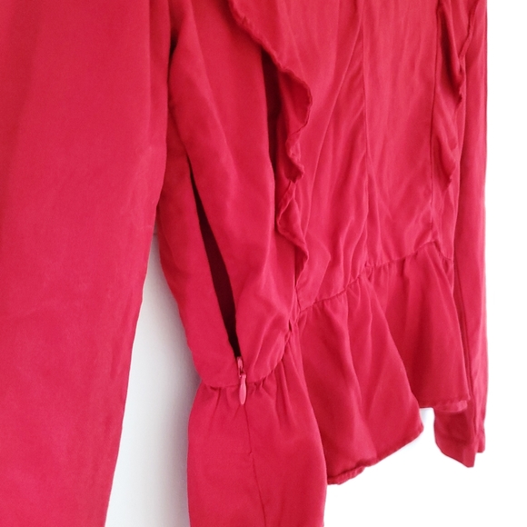 Zara | Tops | Zara Basic L Red Ruffled Peplum Long Sleeve S | Poshmark